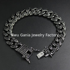Fashion Jewelry Gun Metal Black Color 13.5mm Iced Out Rhinestone Curb Cuban Chain Bracelets For Men Women Gifts