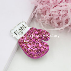 New Arrival Breast Cancer Awareness Jewelry Pink Ribbon Fighting Box Gloves Pin Brooch Rhinestone Brooch Pins