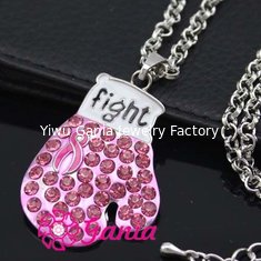 New Arrival Breast Cancer Pendant Necklace Pink Ribbon Fighting Box Gloves Awareness Jewelry Necklace Wholesale