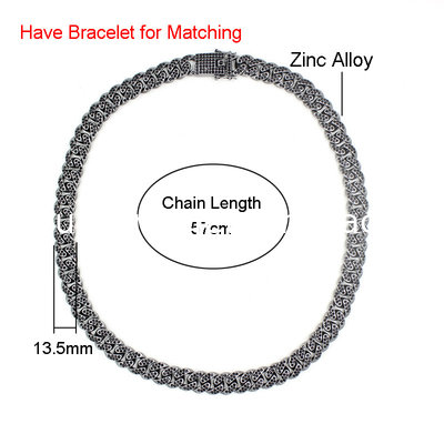 Hot Sale 13.5mm Gunmetal Cuban Chain Necklace For Men Women Hip Hop Rapper Necklace Iced Out Bling Rhinestones Jewelry