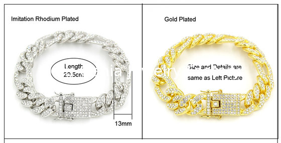 Hot Sale Hip Hop Bracelet 13mm Miami Rhinestone Figro Chain Choker Cuban Chain Bracelets For Women Men Girls Gifts