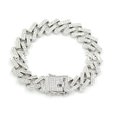 Hot Sale 15mm Hip Hop Iced Out Rhinestone Miami Cuban Link Chain Bracelet for Men and Women Girls Jewelry Gifts