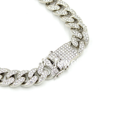 Hot Sale Hip Hop Jewelry Iced Out White Rhinestone Miami Cuban Link Chain Choker Necklace for Women Men Gift