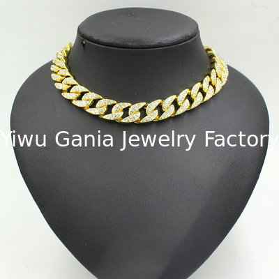 Hot Sale Gold Plated Rhinestone Mens Womens Cuban Link Necklace Hip Hop Necklace Iced Out Curb Cuban Chain Necklace Gift