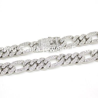 Silver Color Cuban Chain Necklace Hip Hop Jewelry 13mm Iced Out Curb Cuban Gold Plated Figro Rhinestone Chain Necklace