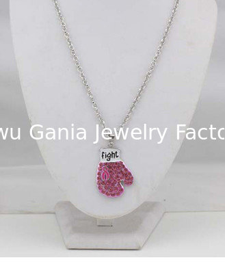 New Arrival Breast Cancer Pendant Necklace Pink Ribbon Fighting Box Gloves Awareness Jewelry Necklace Wholesale